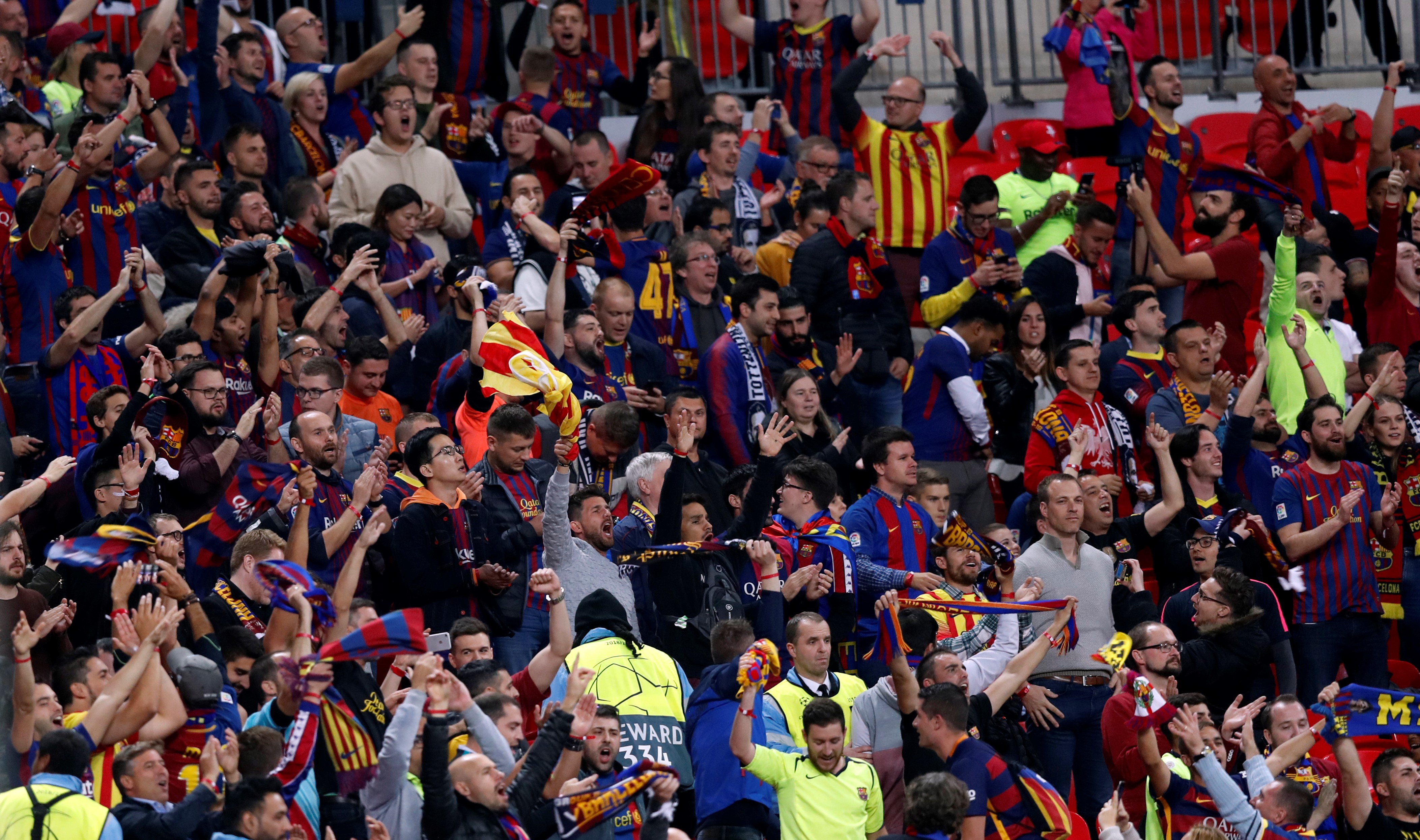 Over 2,000 fans supporting FC Barcelona at Old Trafford