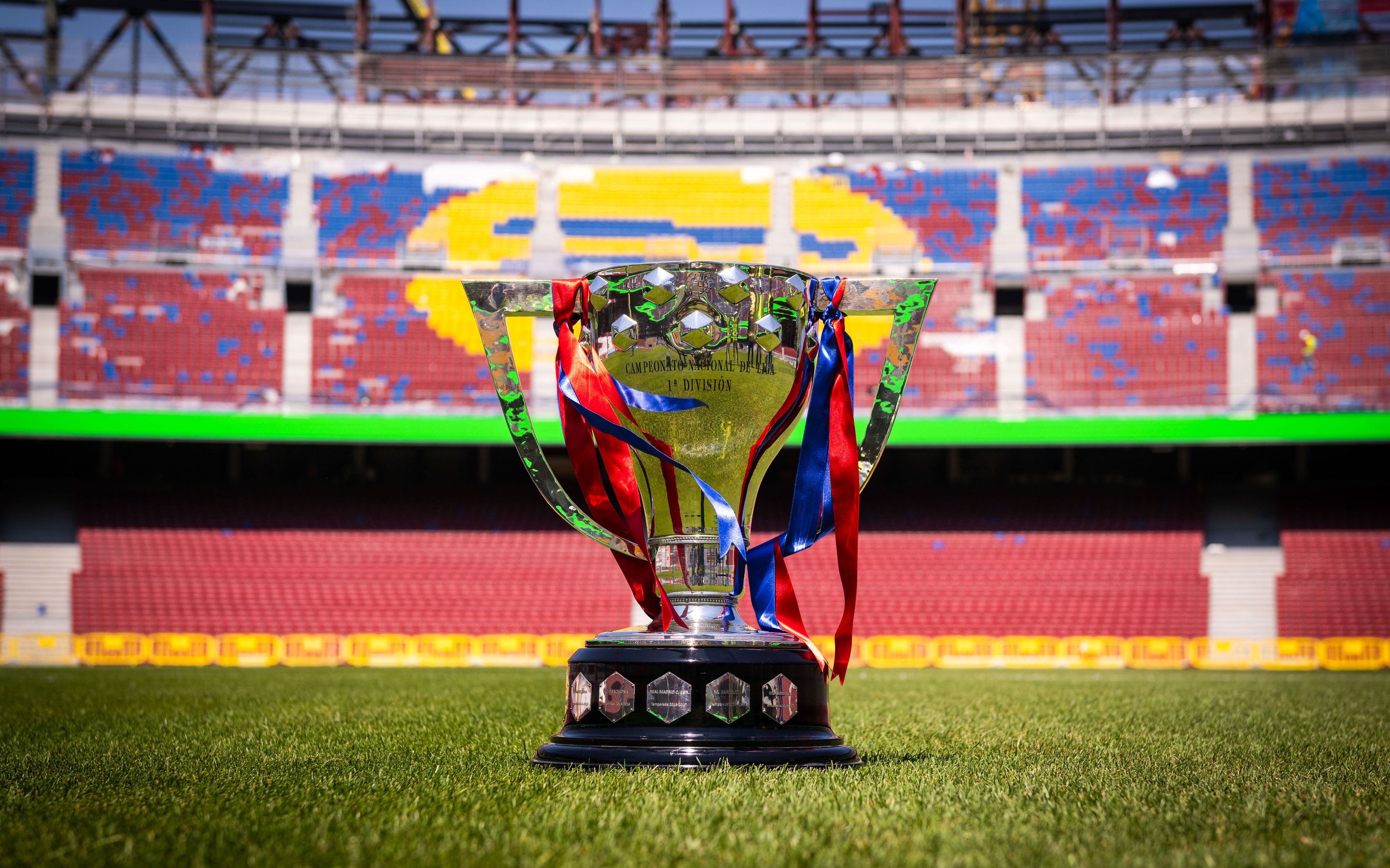 The three trophies at Spotify Camp Nou