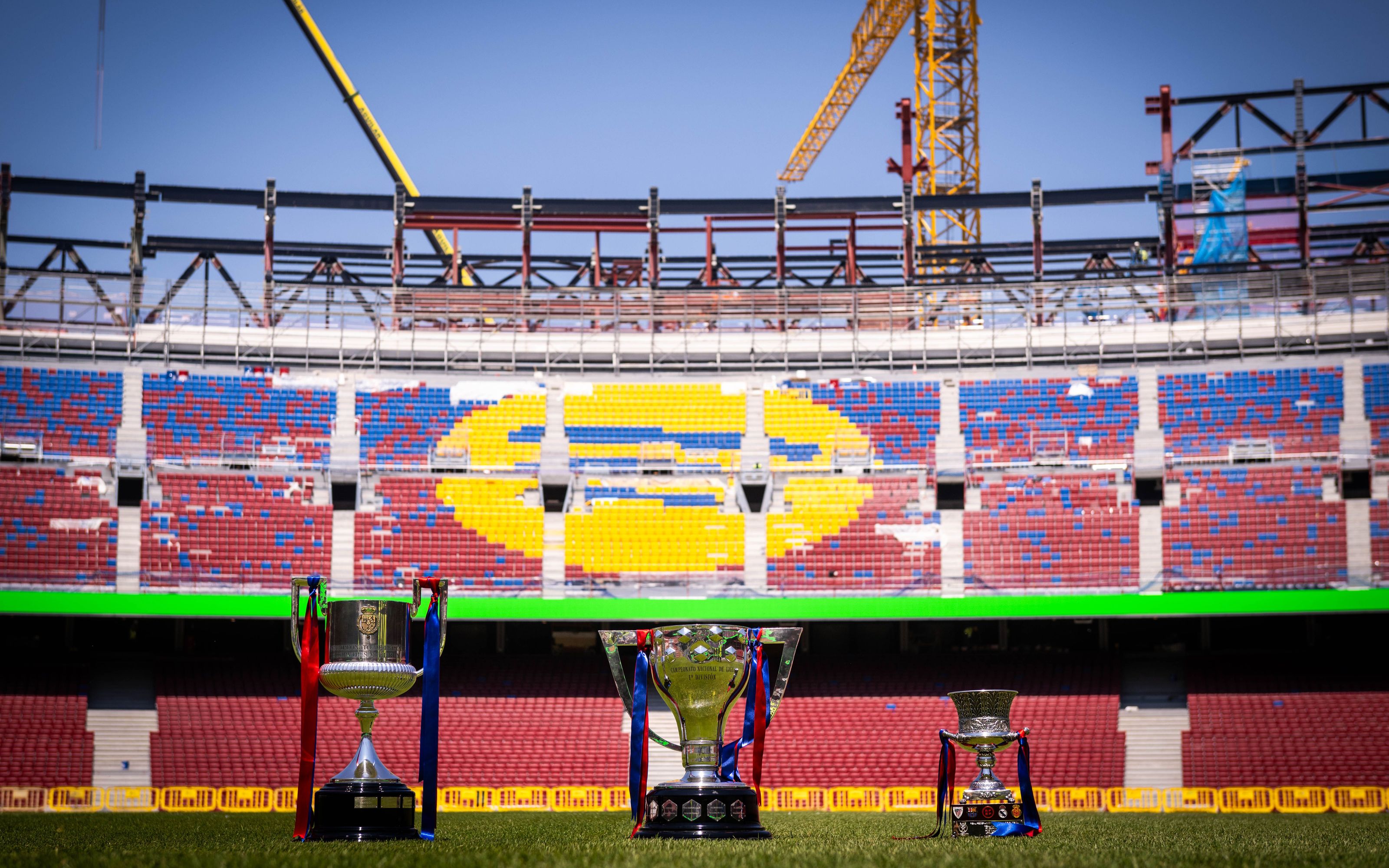The three trophies at Spotify Camp Nou
