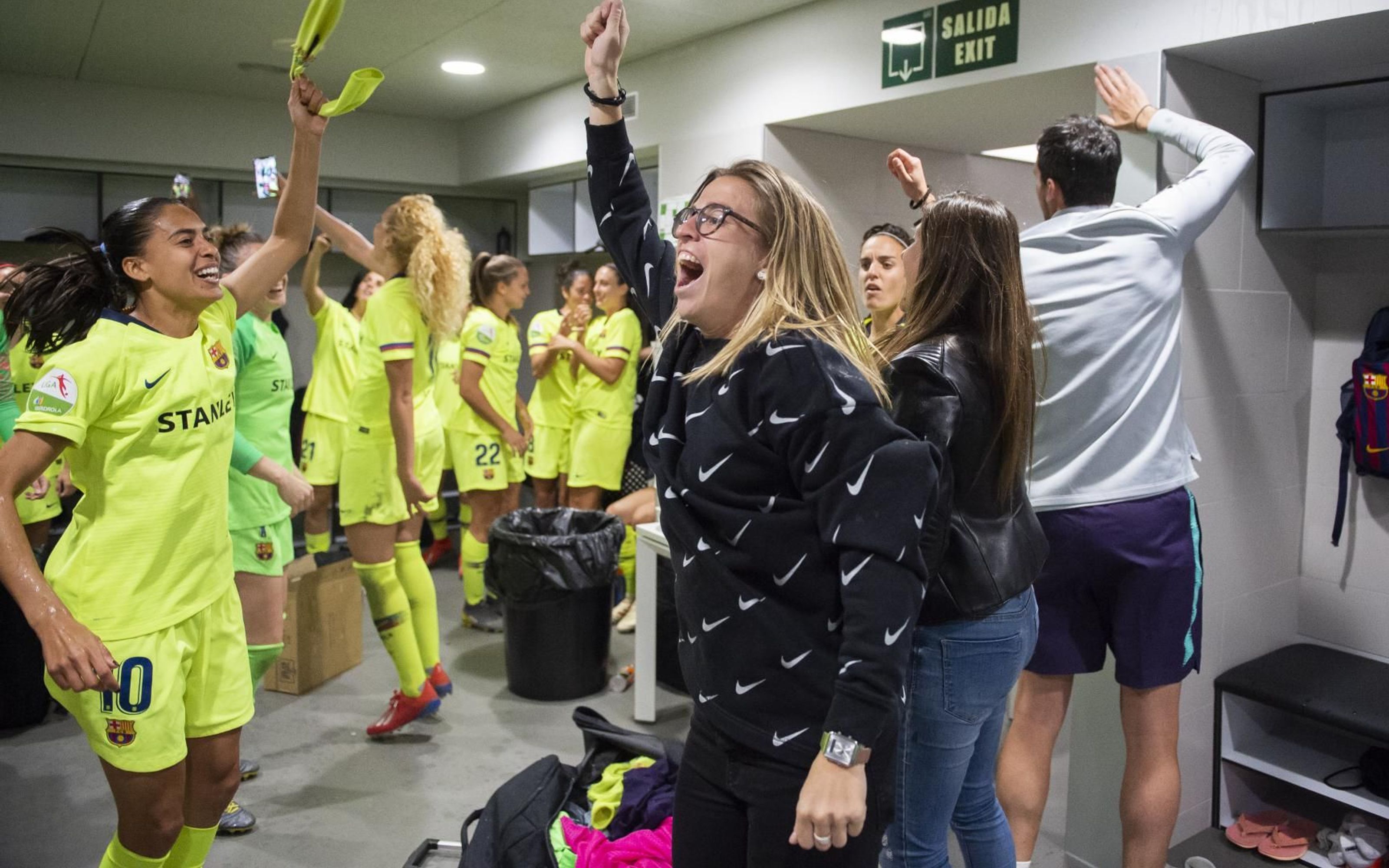 Barça Women celebrating at the Wanda Metropolitano